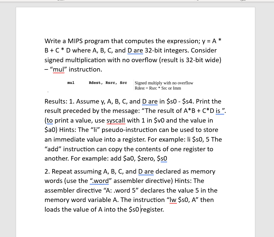 Solved Write A Mips Program That Computes The Expression 2171