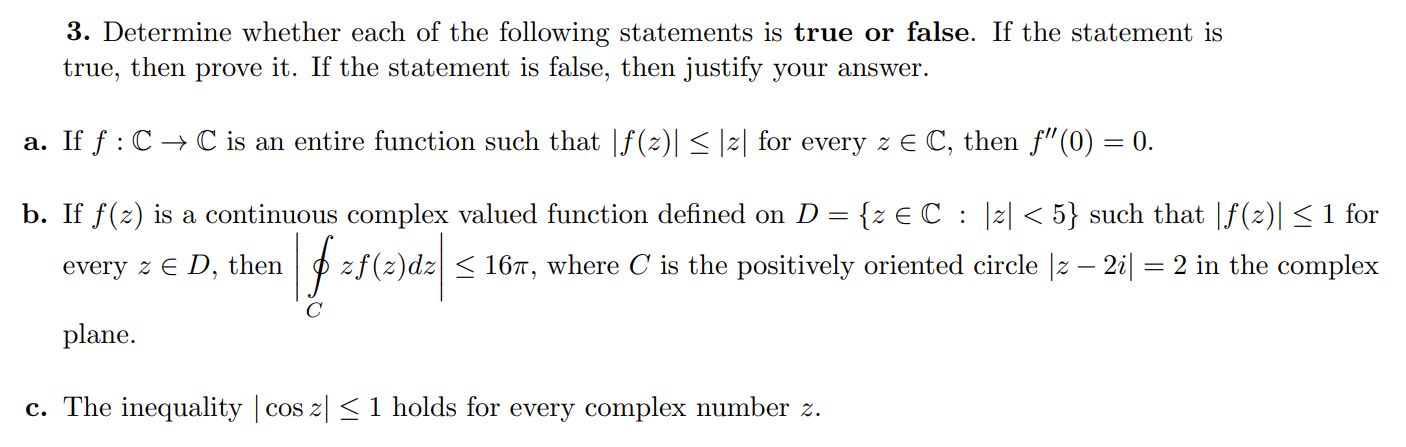 Solved 3. Determine whether each of the following statements | Chegg.com