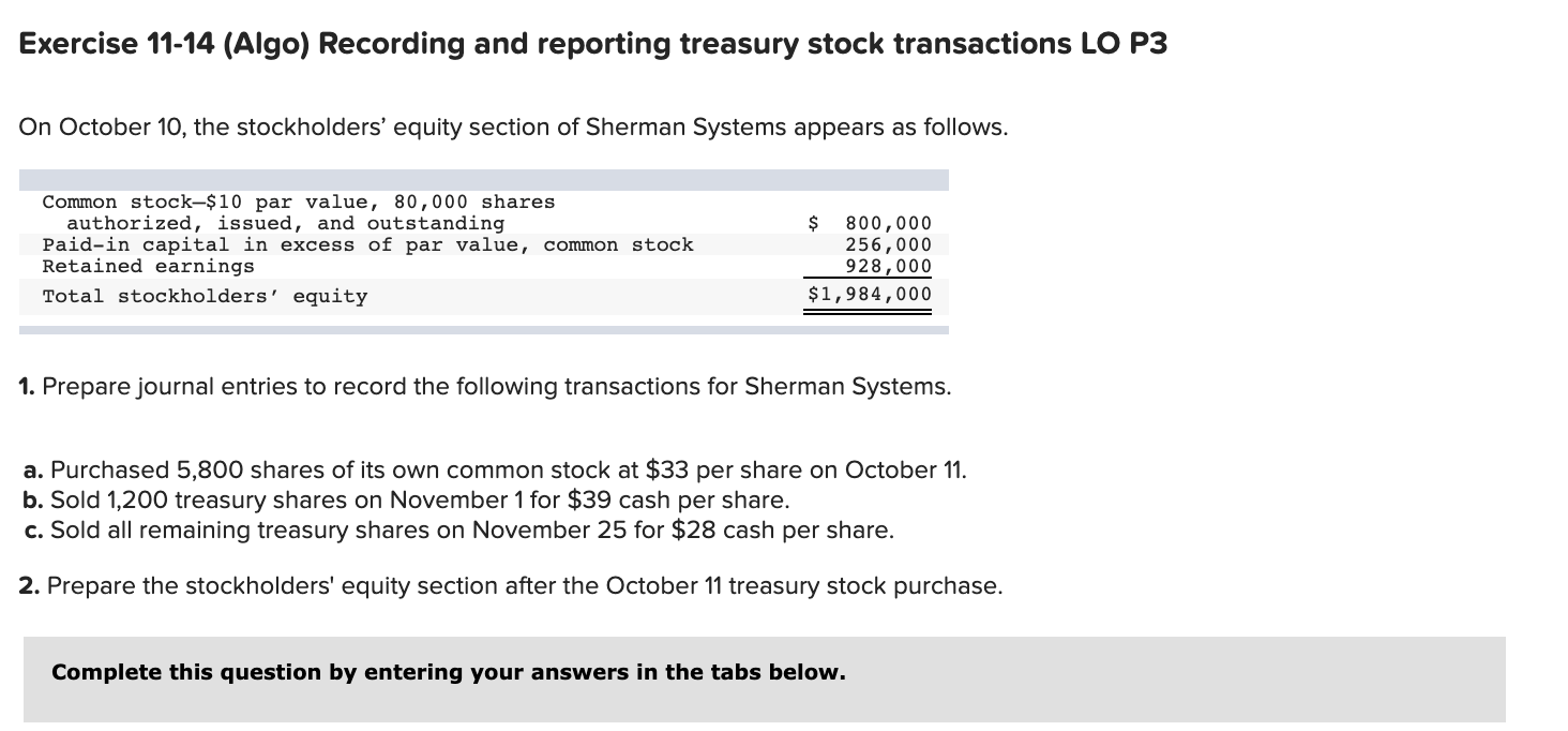 Solved Exercise 11-14 (Algo) Recording and reporting | Chegg.com