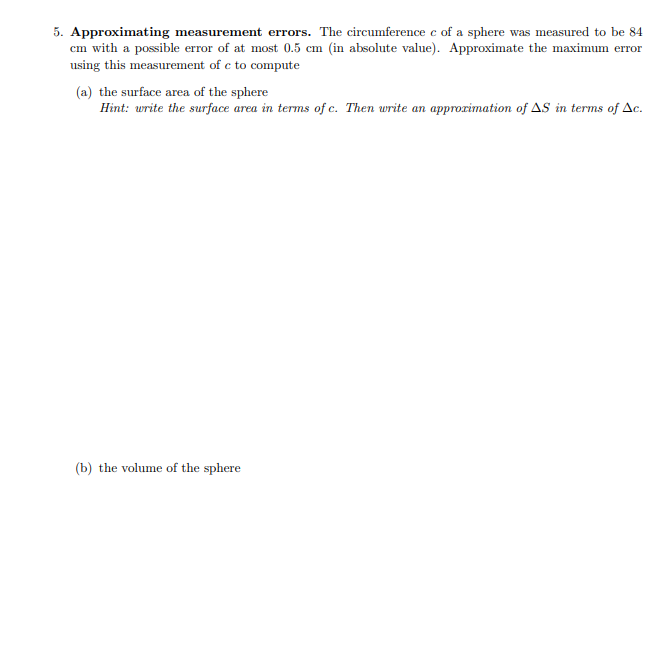 Solved 5. Approximating measurement errors. The | Chegg.com