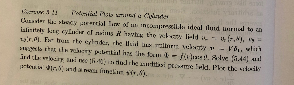 Exercise 5.11 Potential Flow around a Cylinder | Chegg.com