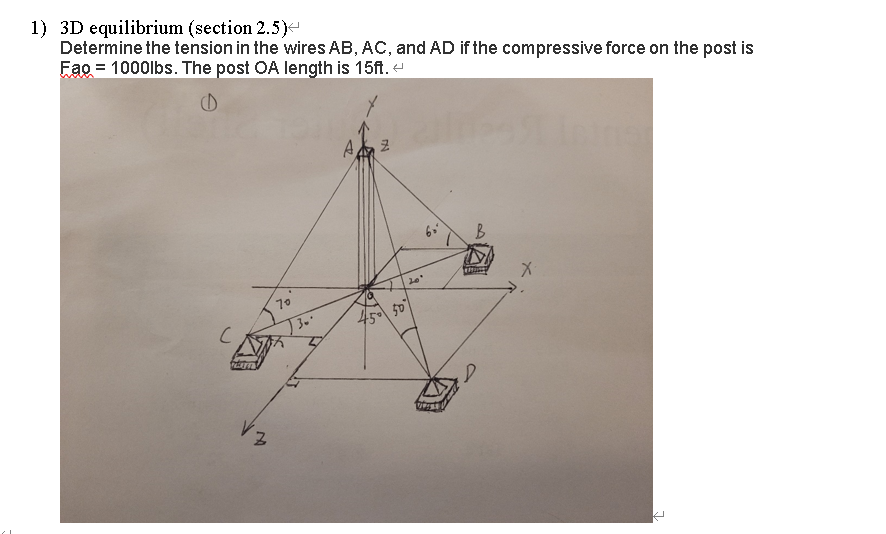 Solved 1) 3D equilibrium (section 2.5) Determine the tension | Chegg.com