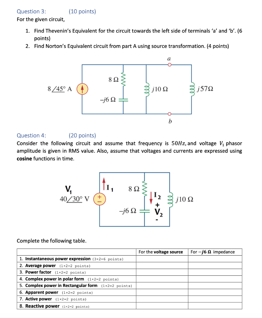 Solved Question 1: (10 points) Find the voltage phasor V, in | Chegg.com