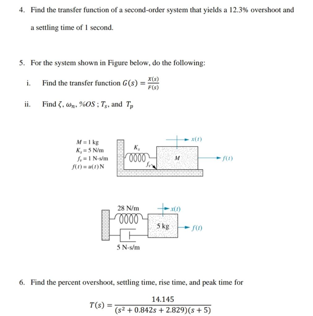 Solved 4. Find the transfer function of a second-order | Chegg.com