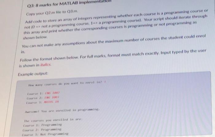 Solved Q1: 5 marks for MATLAB implementation Write a MATLAB | Chegg.com