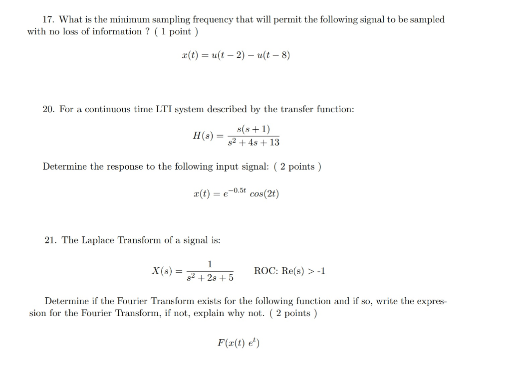 Solved 17. What is the minimum sampling frequency that will | Chegg.com