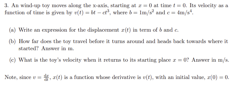 Solved 3. An wind-up toy moves along the x-axis, starting at | Chegg.com