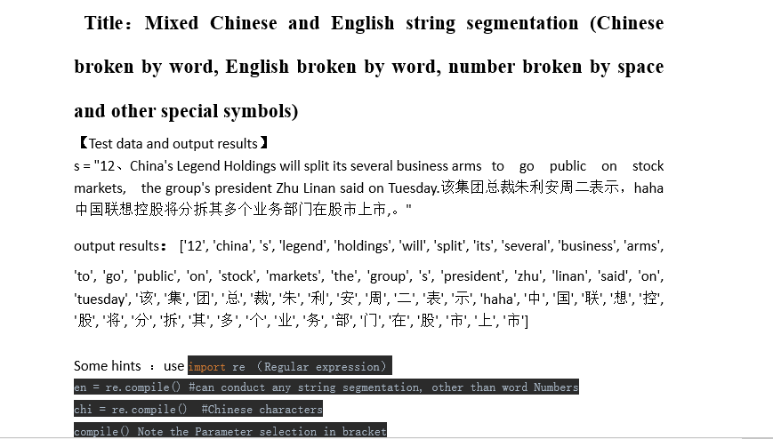 Title：Mixed Chinese and English string segmentation | Chegg.com