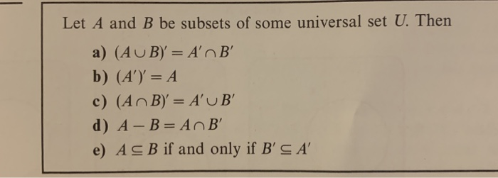 Solved Let A and B be subsets of some universal set U. Then | Chegg.com