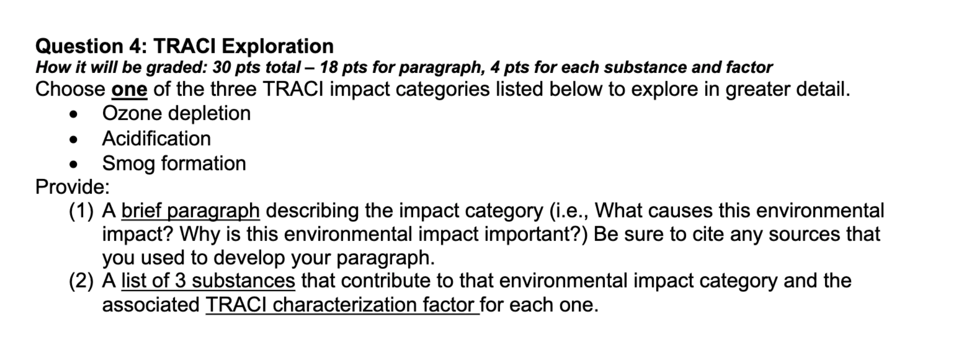Solved - Question 4: TRACI Exploration How it will be | Chegg.com