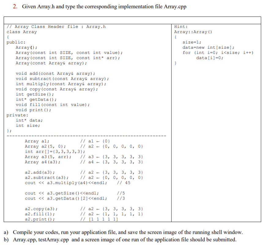 Solved 2. Given Array.h and type the corresponding | Chegg.com