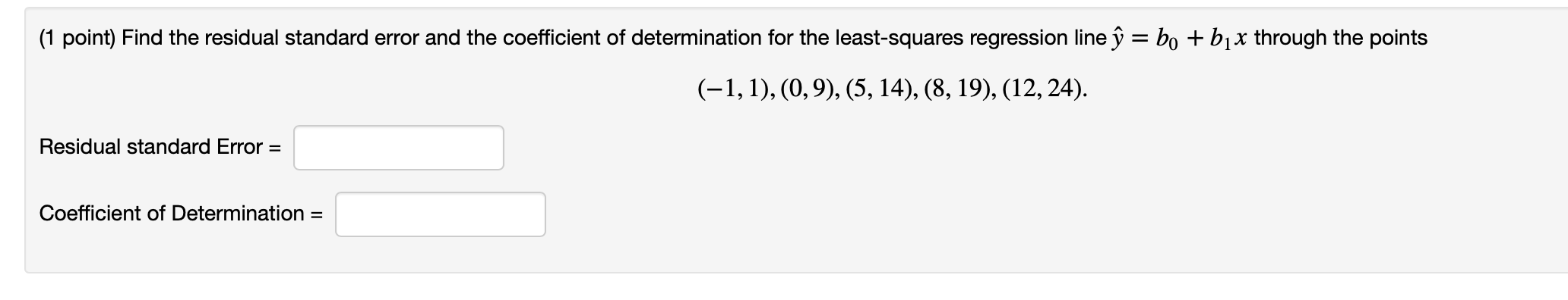 Solved (1 point) Find the residual standard error and the | Chegg.com