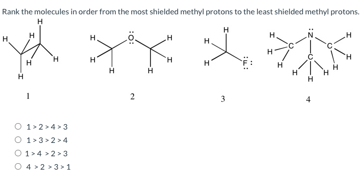 Solved Rank the molecules in order from the most shielded | Chegg.com