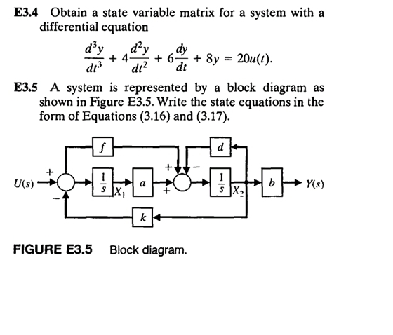 Solved dạy E3.4 Obtain a state variable matrix for a system | Chegg.com