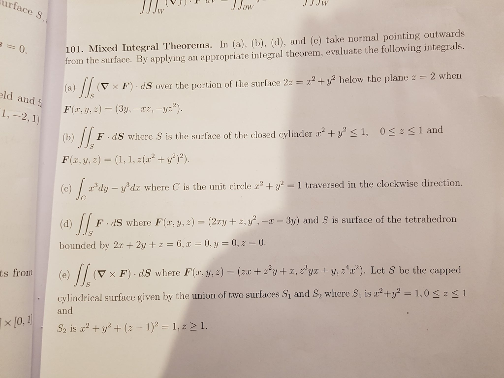 Solved JJJW JJow urface S 101. Mixed Integral Theorems. In | Chegg.com