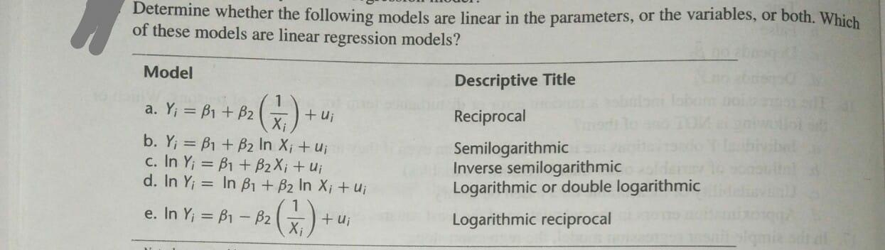 Solved Determine whether the following models are linear in | Chegg.com