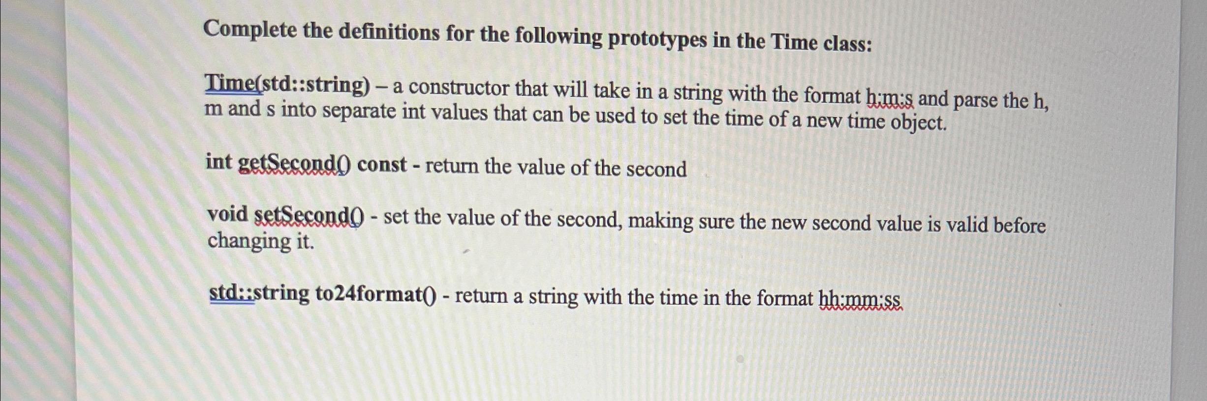 Solved Complete the definitions for the following prototypes | Chegg.com