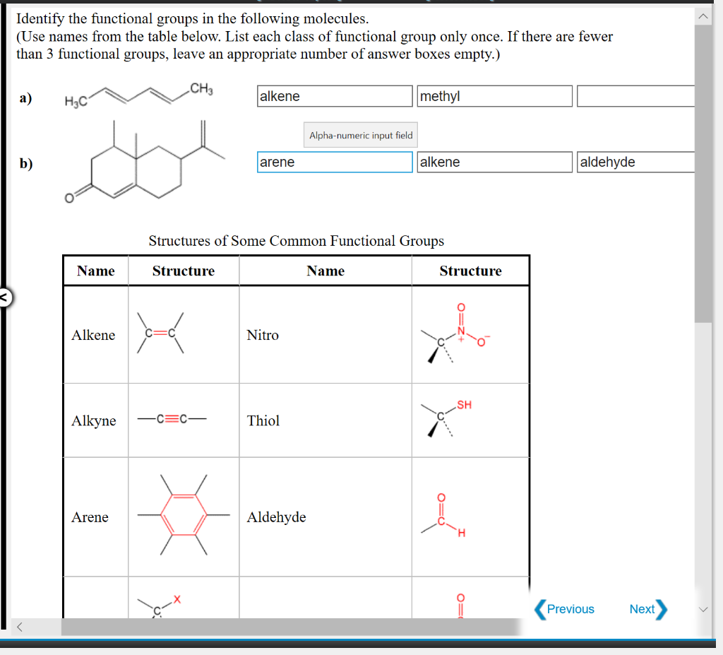 Solved Identify the functional groups in the following | Chegg.com