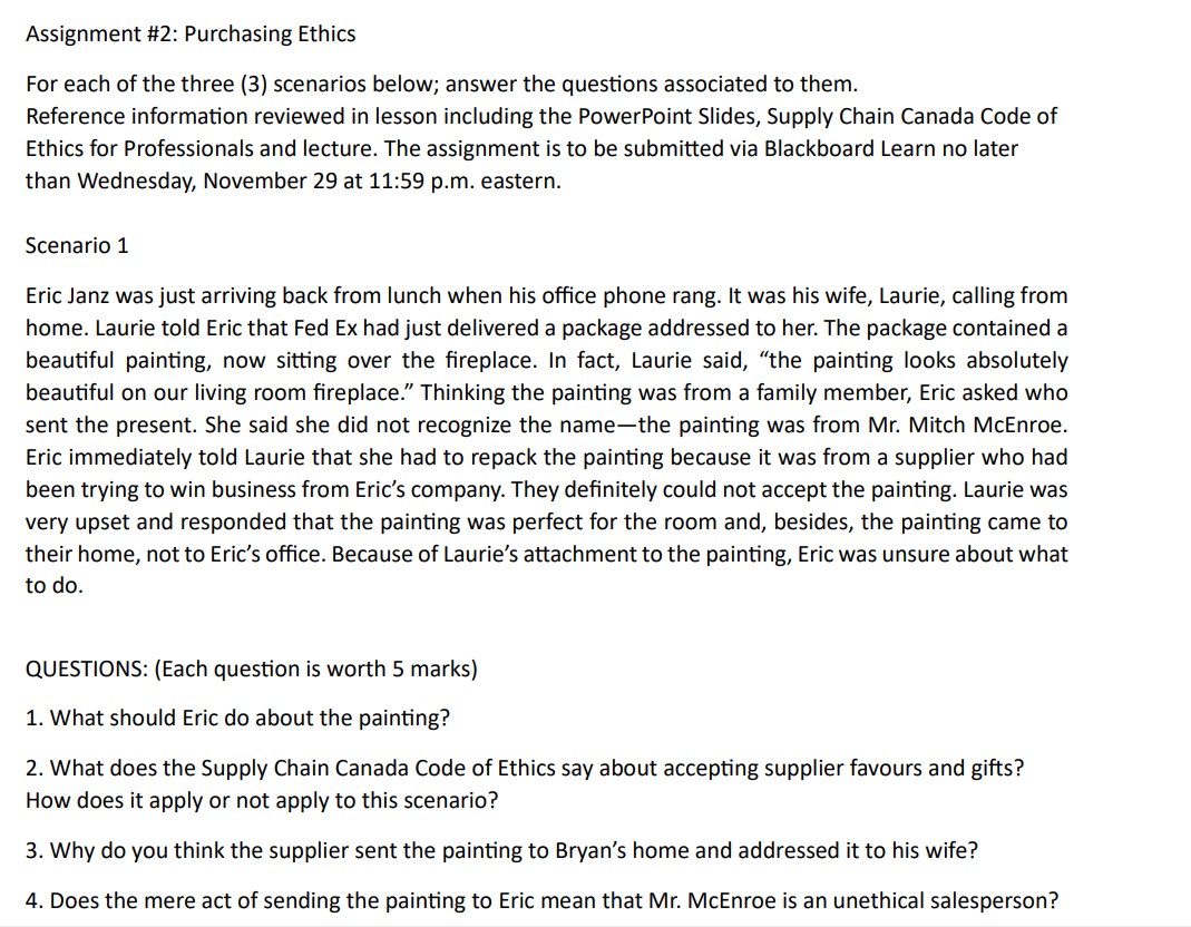 Solved Assignment #2: Purchasing EthicsFor each of the three | Chegg.com