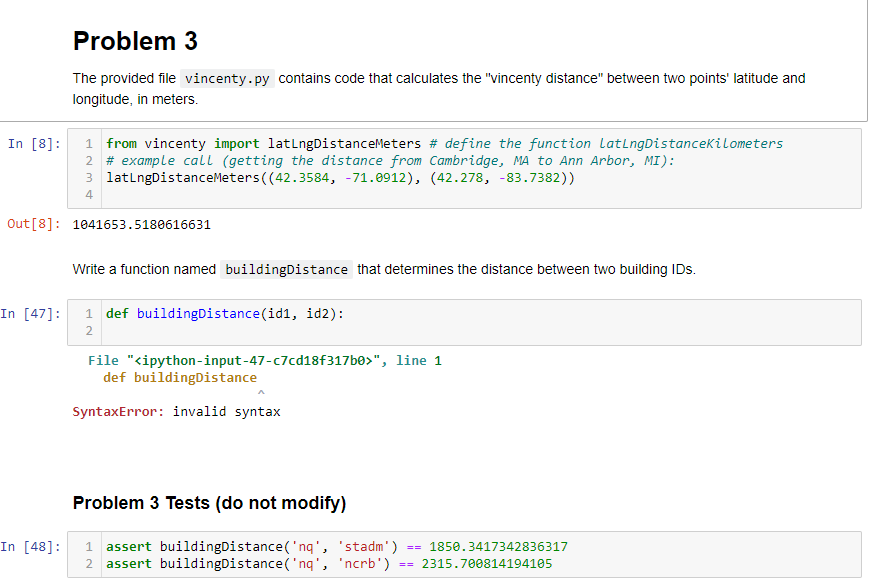 Problem 3 The provided file vincenty.py contains code | Chegg.com