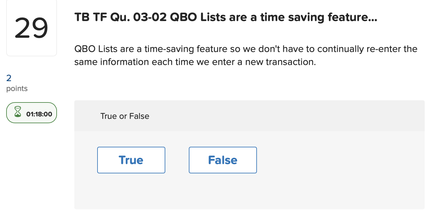 Solved TB TF Qu. 03-02 QBO Lists are a time saving | Chegg.com