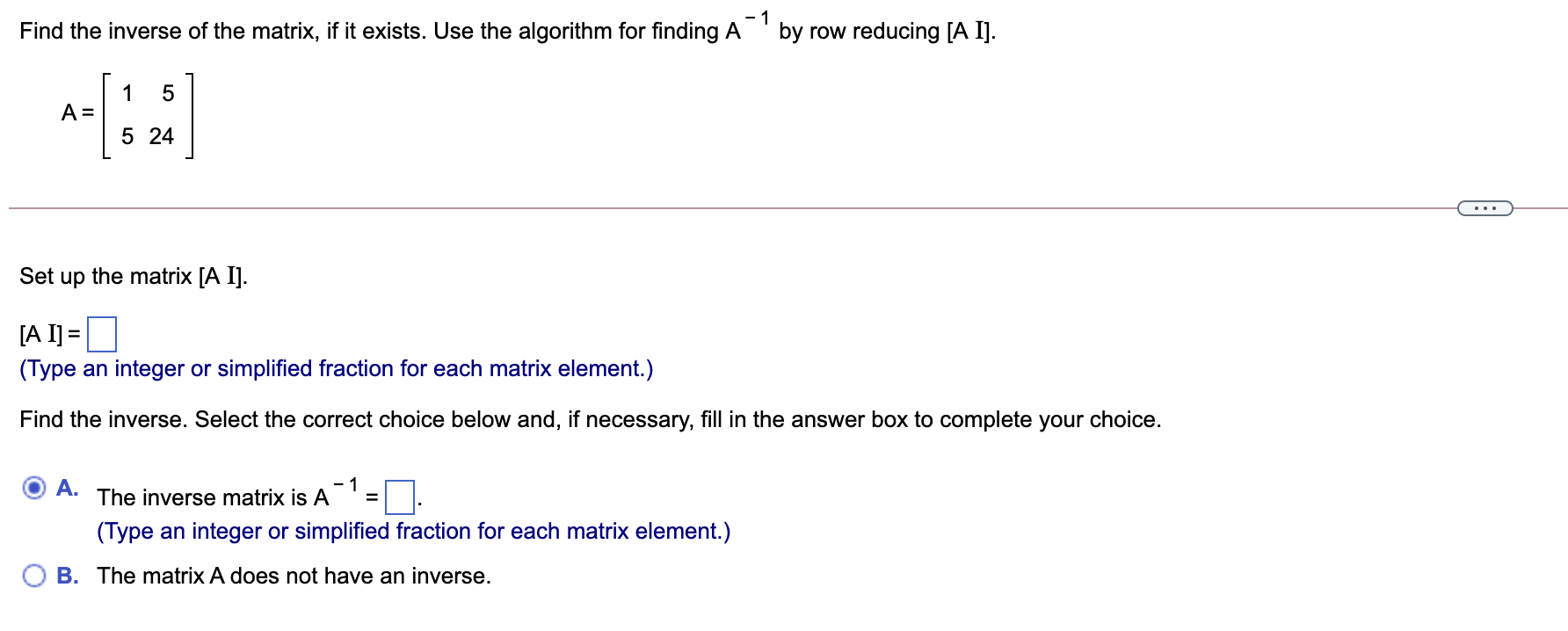 Solved Find the inverse of the matrix, if it exists. Use | Chegg.com