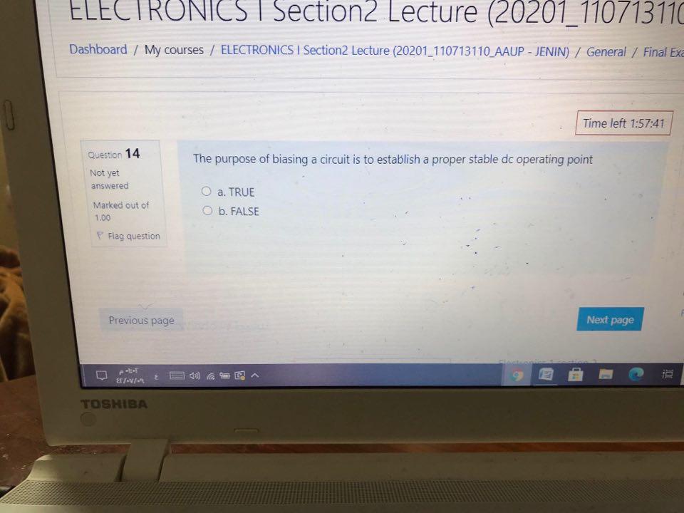 Solved ELECTRONICS T Section2 Lecture (20201_110713110 | Chegg.com