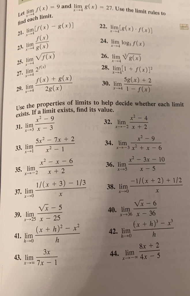 Solved et lim f(x) = 9 and lim 8(x) = 27. Use the limit | Chegg.com