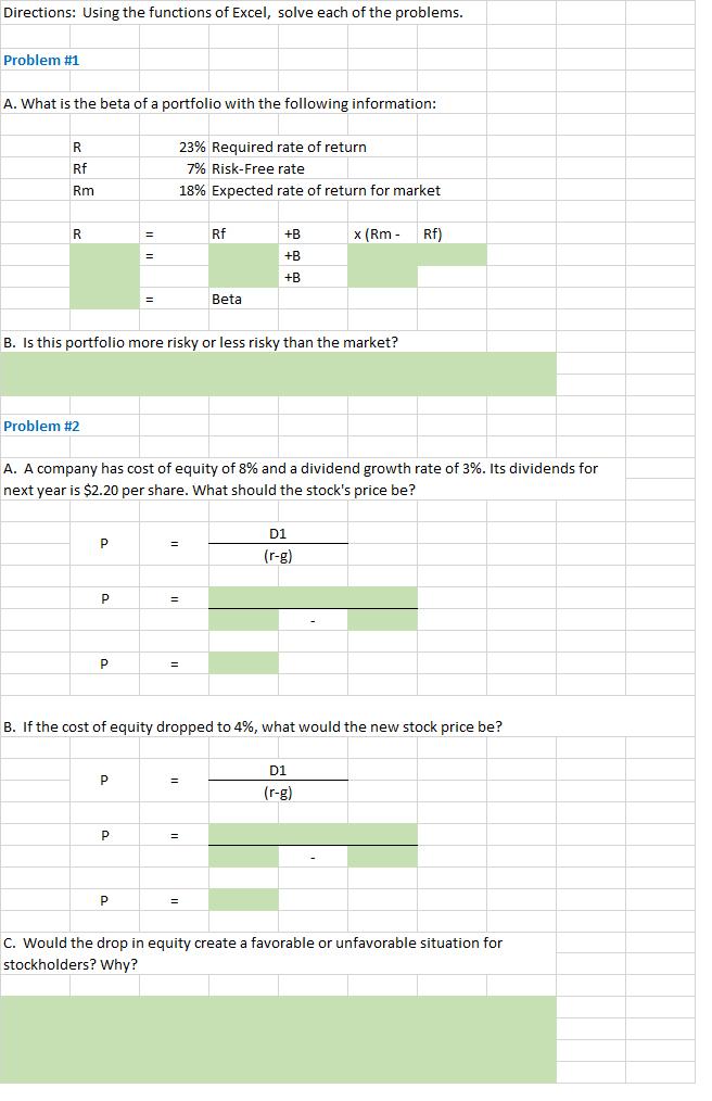 Solved Directions: Using the functions of Excel, solve each | Chegg.com