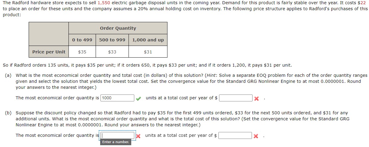 Solved So if Radford orders 135 ﻿units, it pays $35 ﻿per | Chegg.com