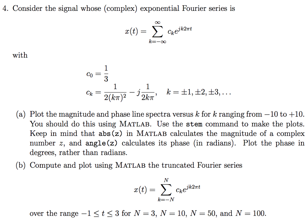 Solved 4. Consider the signal whose (complex) exponential | Chegg.com