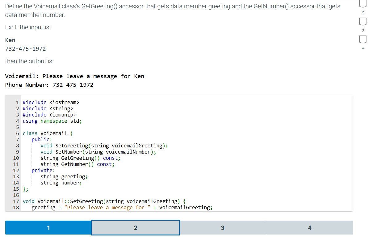 Solved Define the Voicemail class's GetGreeting() accessor | Chegg.com