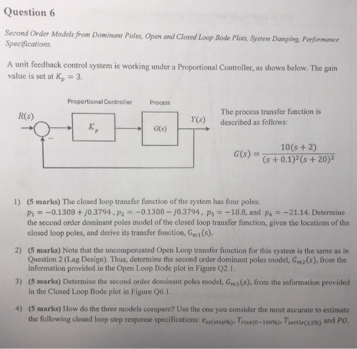 Solved Question 6 Second Order Models from Dominant Poles, | Chegg.com