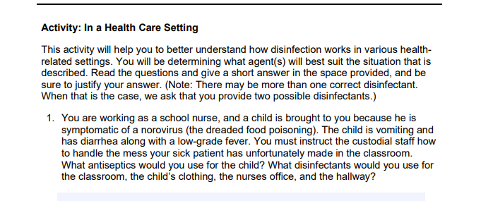 Solved Activity: In a Health Care Setting This activity will | Chegg.com