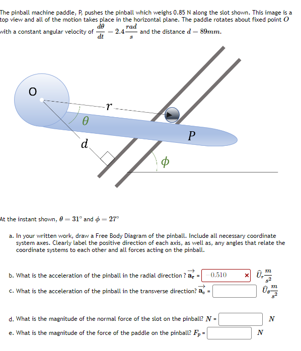 Solved The pinball machine paddle, P , ﻿pushes the pinball | Chegg.com
