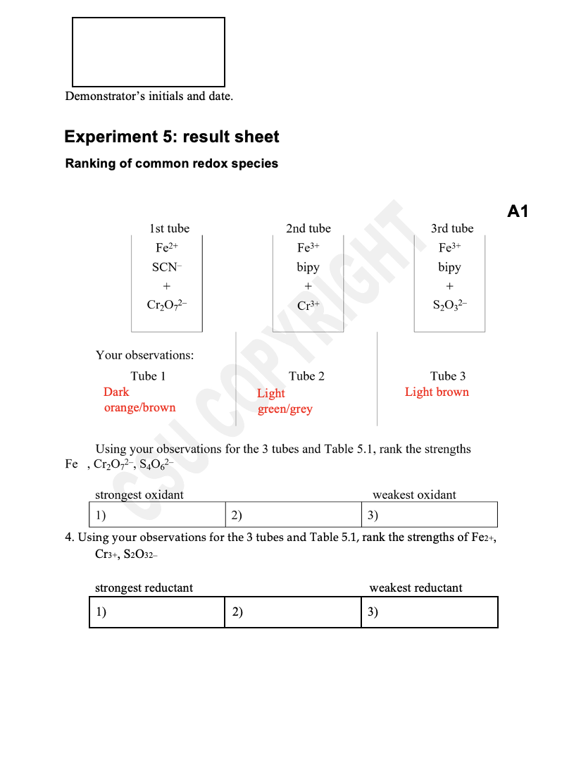 Experiment 5 Aspects of oxidation-reduction Outline | Chegg.com