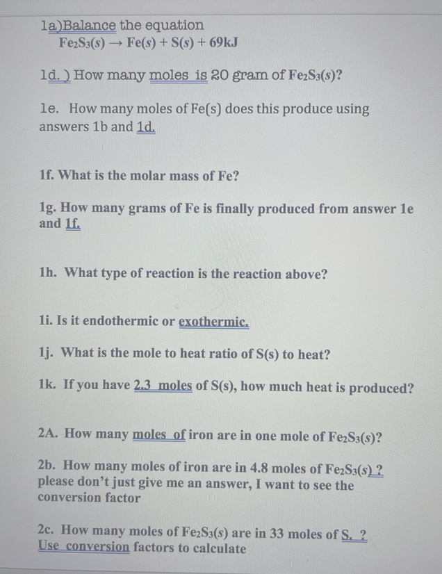 Solved la)Balance the equation Fe2S3(s) Fe(s) + S(s) + | Chegg.com