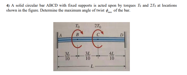 Solved 4) A solid circular bar ABCD with fixed supports is | Chegg.com