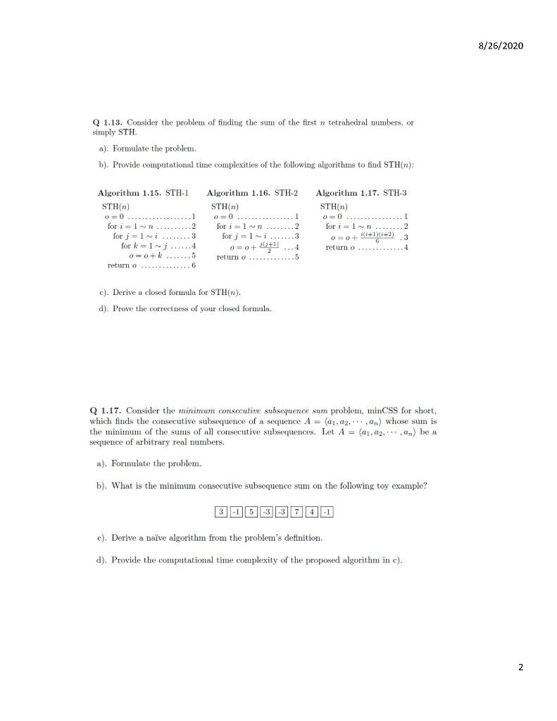 8/26/2020 Q 1.13. Consider the problem of finding the | Chegg.com