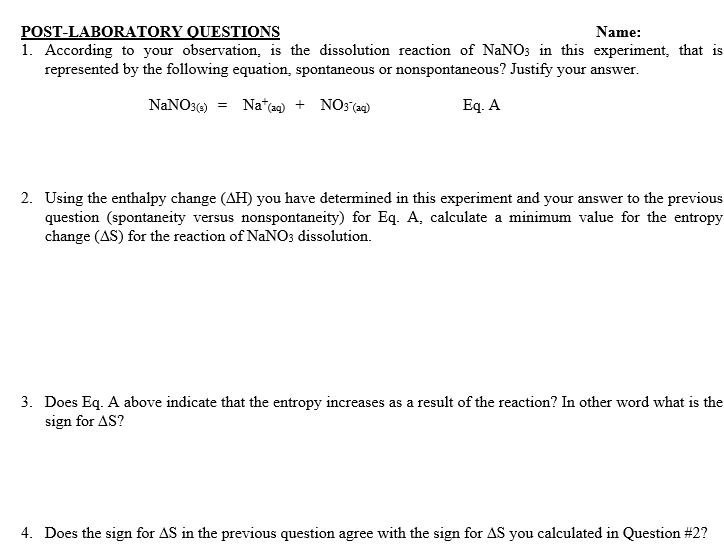 Solved POST-LABORATORY QUESTIONS Name: 1. According to your | Chegg.com