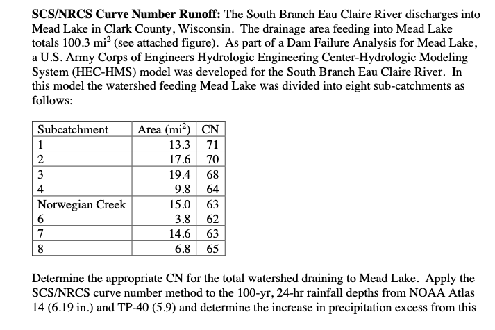 Solved SCS/NRCS Curve Number Runoff: The South Branch Eau | Chegg.com