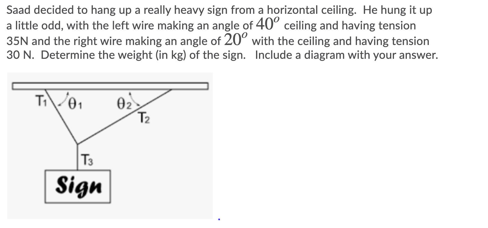 Solved Saad decided to hang up a really heavy sign from a | Chegg.com