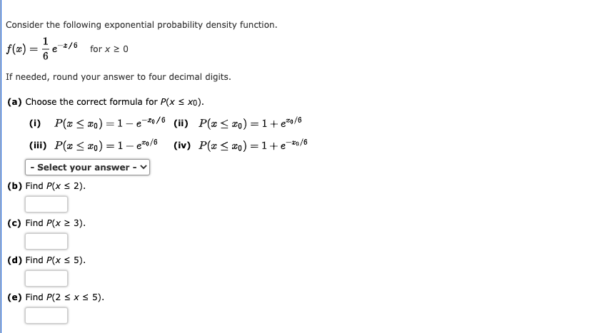 Solved Consider the following exponential probability | Chegg.com