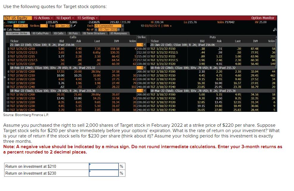 Solved Use the following quotes for Target stock options: | Chegg.com