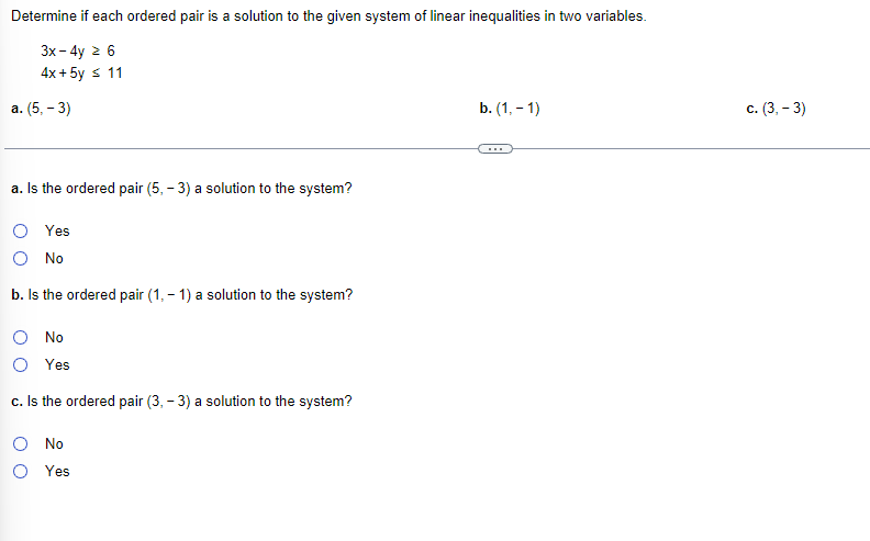 Solved Determine if each ordered pair is a solution to the | Chegg.com