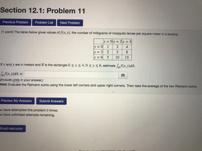 Solved Section 12.1: Problem 10 Previous Problem Problem | Chegg.com