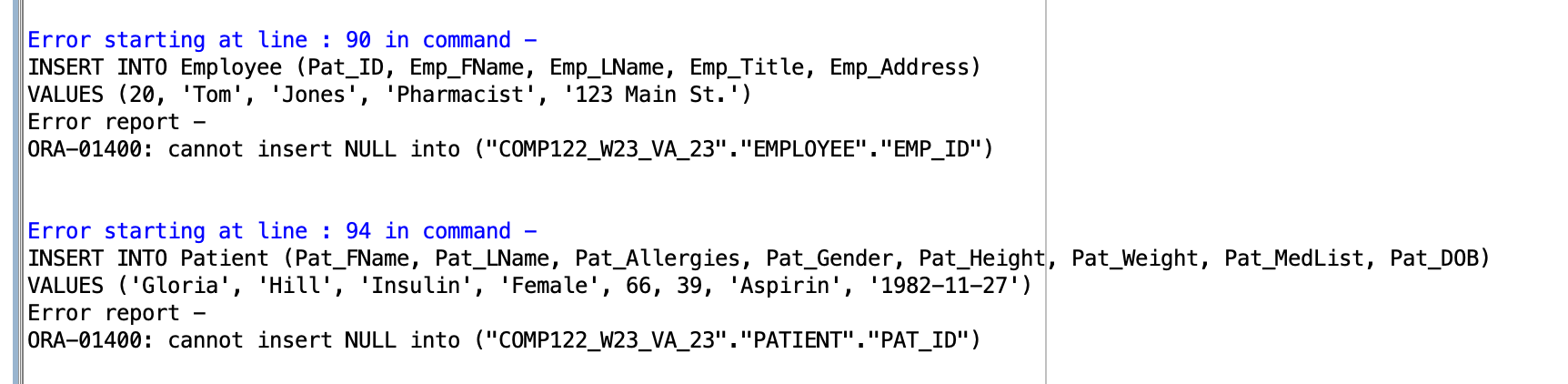 Solved These are the insert statements for each table | Chegg.com