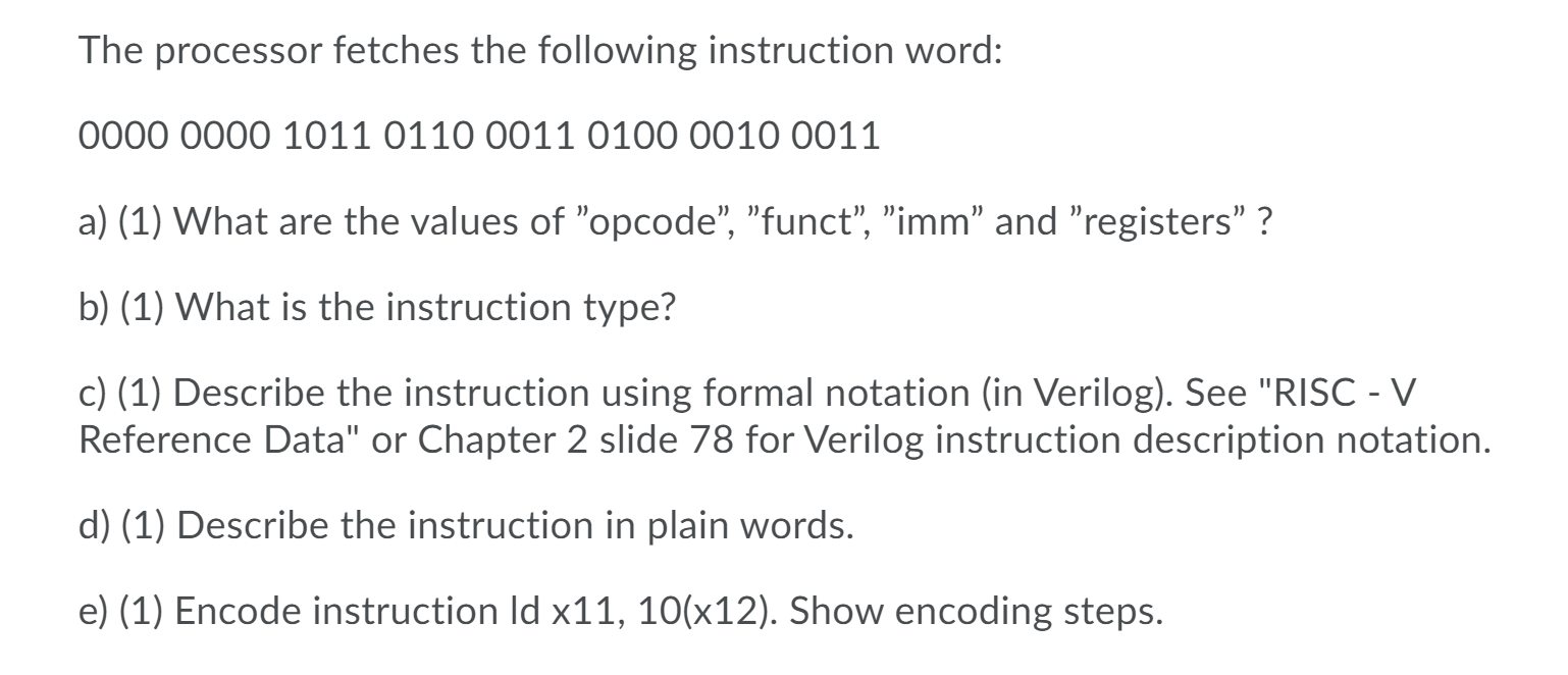 The processor fetches the following instruction word: | Chegg.com