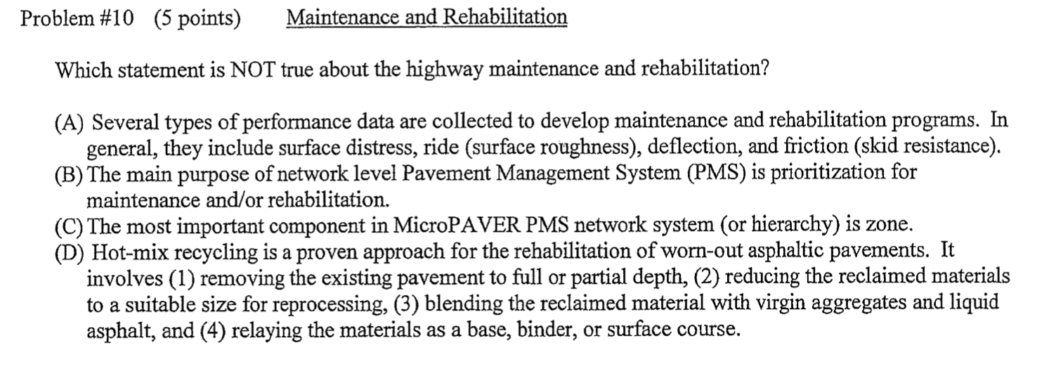 Solved Problem \#10 (5 points) Maintenance and | Chegg.com