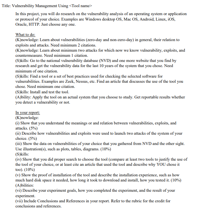 Solved Vulnerability Management Using In this project, you | Chegg.com